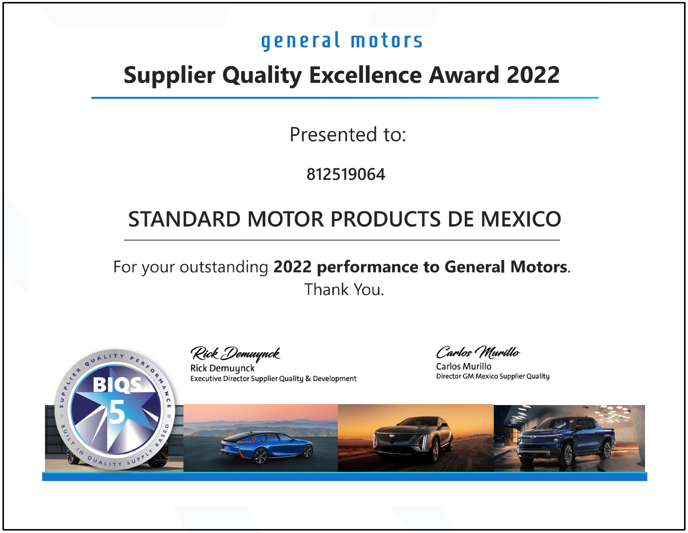 General Motors awards SMP de Mexico Supplier Quality Excellence Award ...